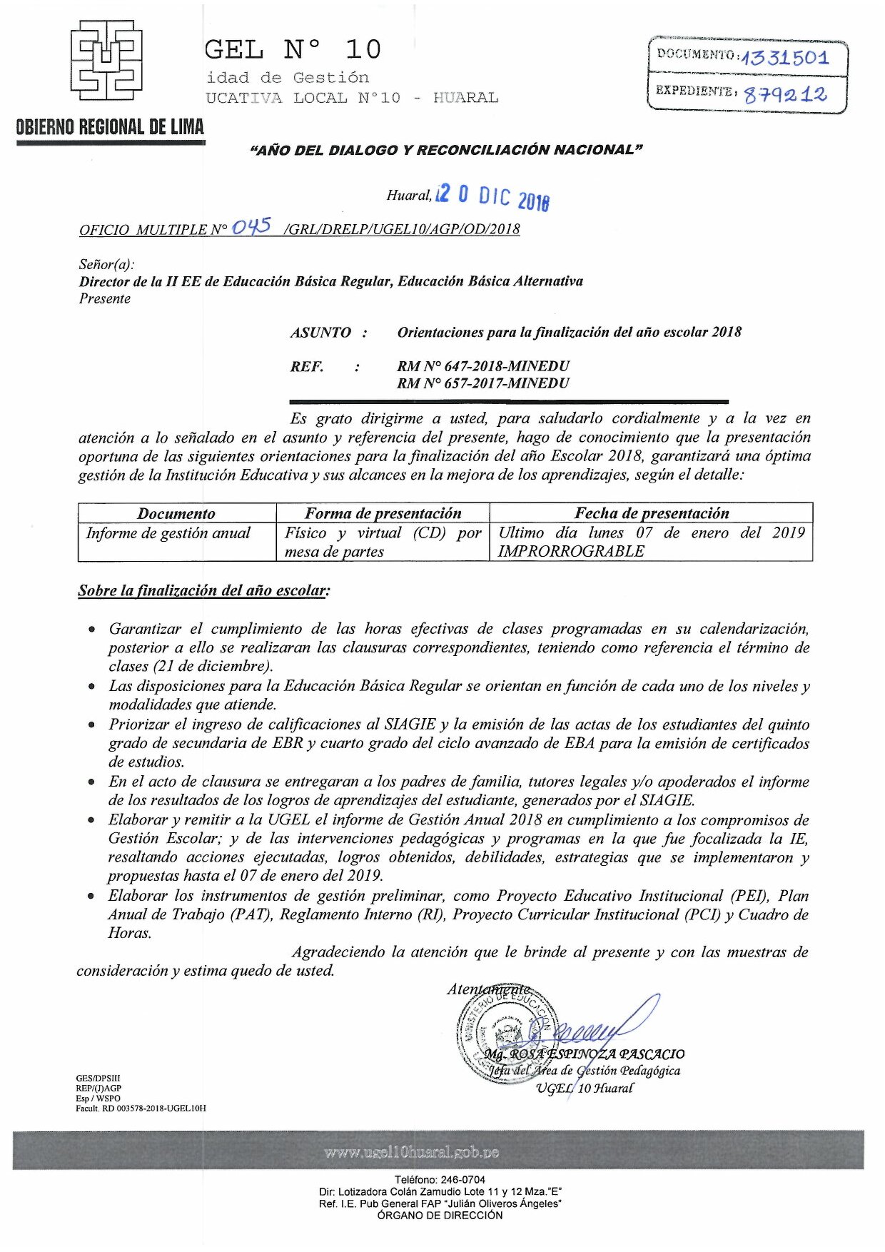 Orientaciones para la Finalización del Año Escolar.