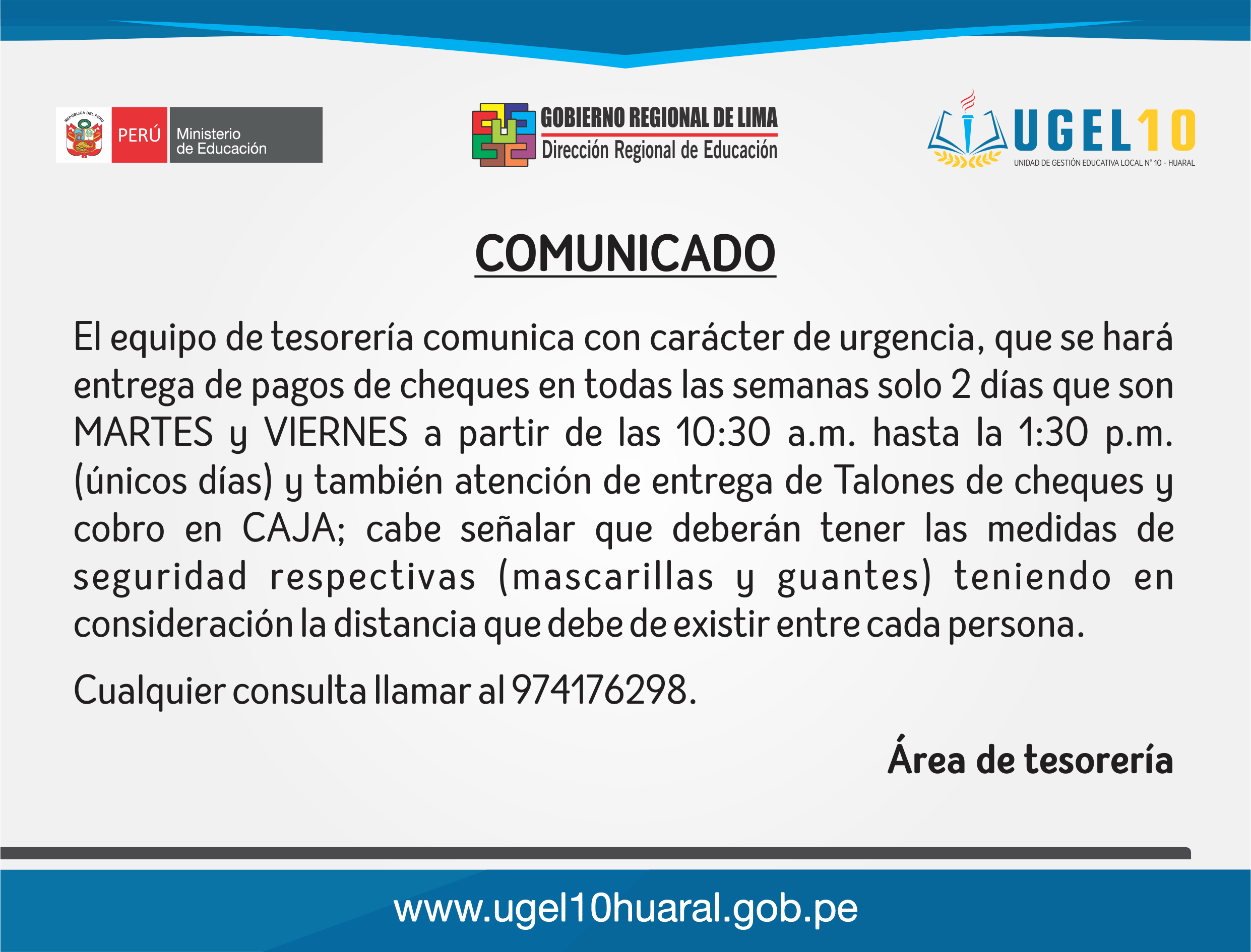 COMUNICADO URGENTE DE TESORERÍA
