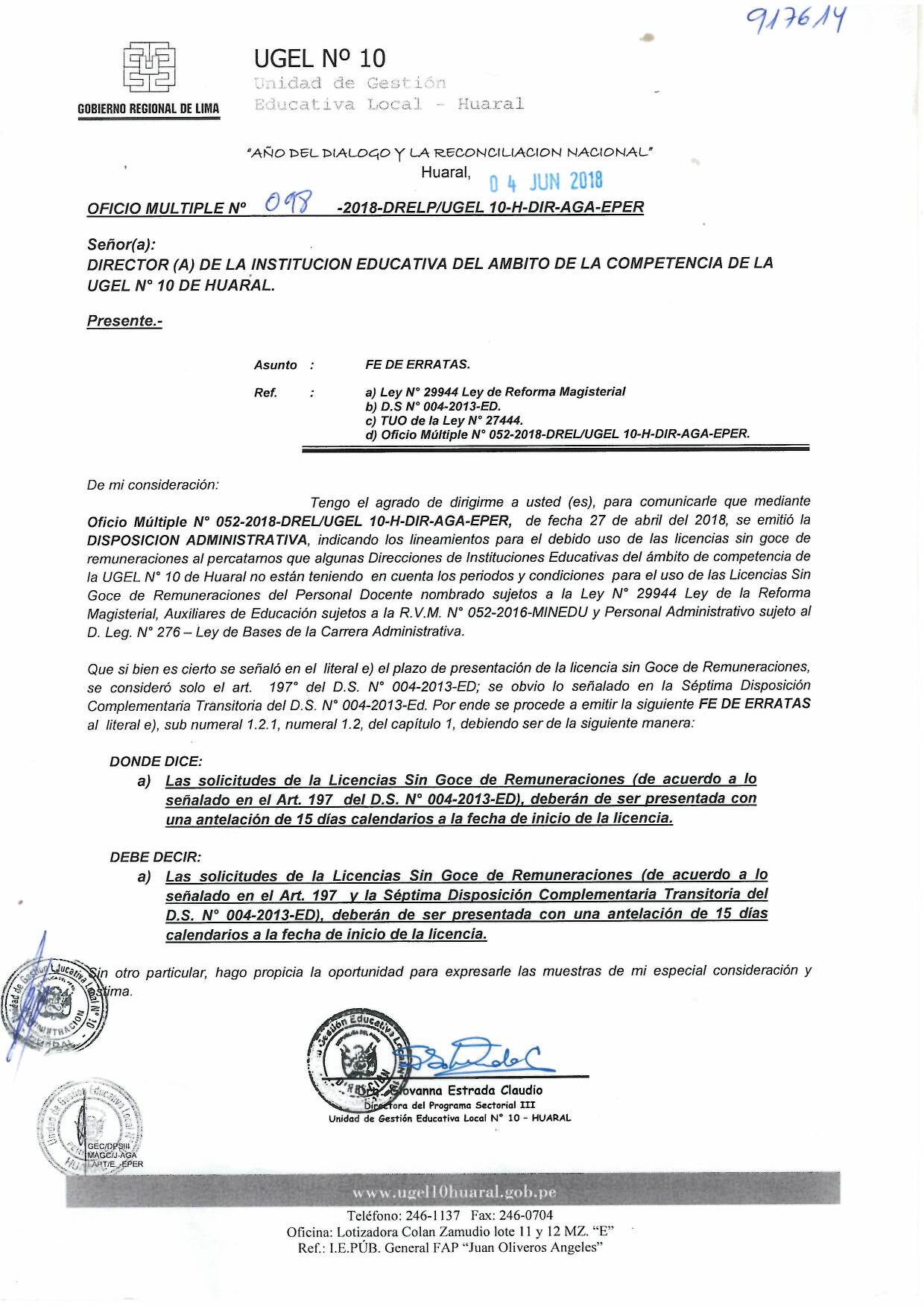 Fe de Erratas [Para directores de II.EE.]